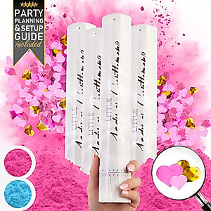 Gender Reveal Confetti Cannon Bulk - Set of 4 - Biodegradable Gender Reveal Powder Cannon and Heart Shaped Blue Confetti Cannons | Gender Reveal Ideas, Boy Gender Reveal Poppers and Smoke Gender Reveal Cannons | Gender Reveal Smoke Bombs and Confetti | Ge