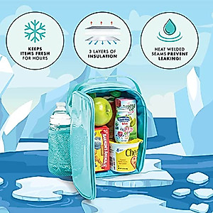 Fit + Fresh DIY Sticker Insulated Lunch Bag, Trendy Kids Lunch Box, Soft Lunch Cooler Bag, Perfect for School, Picnics, Trips & More, Teal