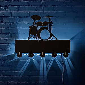 The Geeky Days Drum Kit Design Multi-Purpose Wall Hook Clothes Coat Hat Key Hanging Hooks Music Instrument Household Decor Wall Art Towel Hooks for Music Drummer Gift