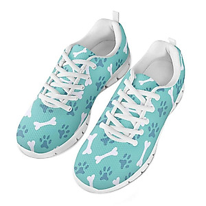 HUGS IDEA Womens Running Sneakers Novelty Pet Paws with Dow Bone Printed Pink Lace-up Flats Air Cushion Lightweight Tennis Sneakers