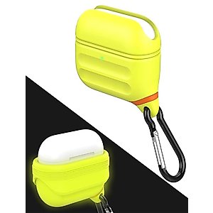 HALLEAST for AirPods 3 Case Waterproof, Front LED Visible & Support Wireless Charging, Protective Silicone Case Cover Compatible with for Apple AirPods 3 with Carabiner, Nightglow Yellow