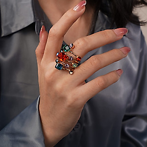YERTTER Boho Colorful Crystal Ring Spring Flower Ring Floral Cluster Stretch Ring Sparkly Rhinestone Crystal Statement Ring Gift for Teens