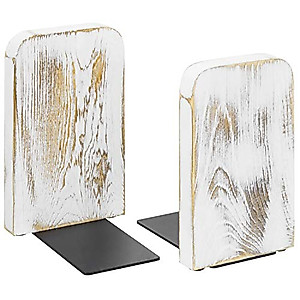 MyGift Vintage Whitewashed Wood Office Desktop Bookends, 1 Pair