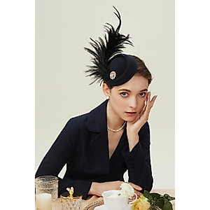 BABEYOND Fascinator Hat for Women Tea Party Kentucky Derby Fascinator Hat Pillbox Hat Peacock Feather Fascinator (Black)
