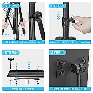 Tanenuos Projector Stand Tripod from 23.5" to 46.5" Adjustable Height, Laptop Tripod Stand with Gooseneck Phone Holder, Laptop Floor Stand for Office, Home, Stage, Studio, DJ Racks Holder Mount