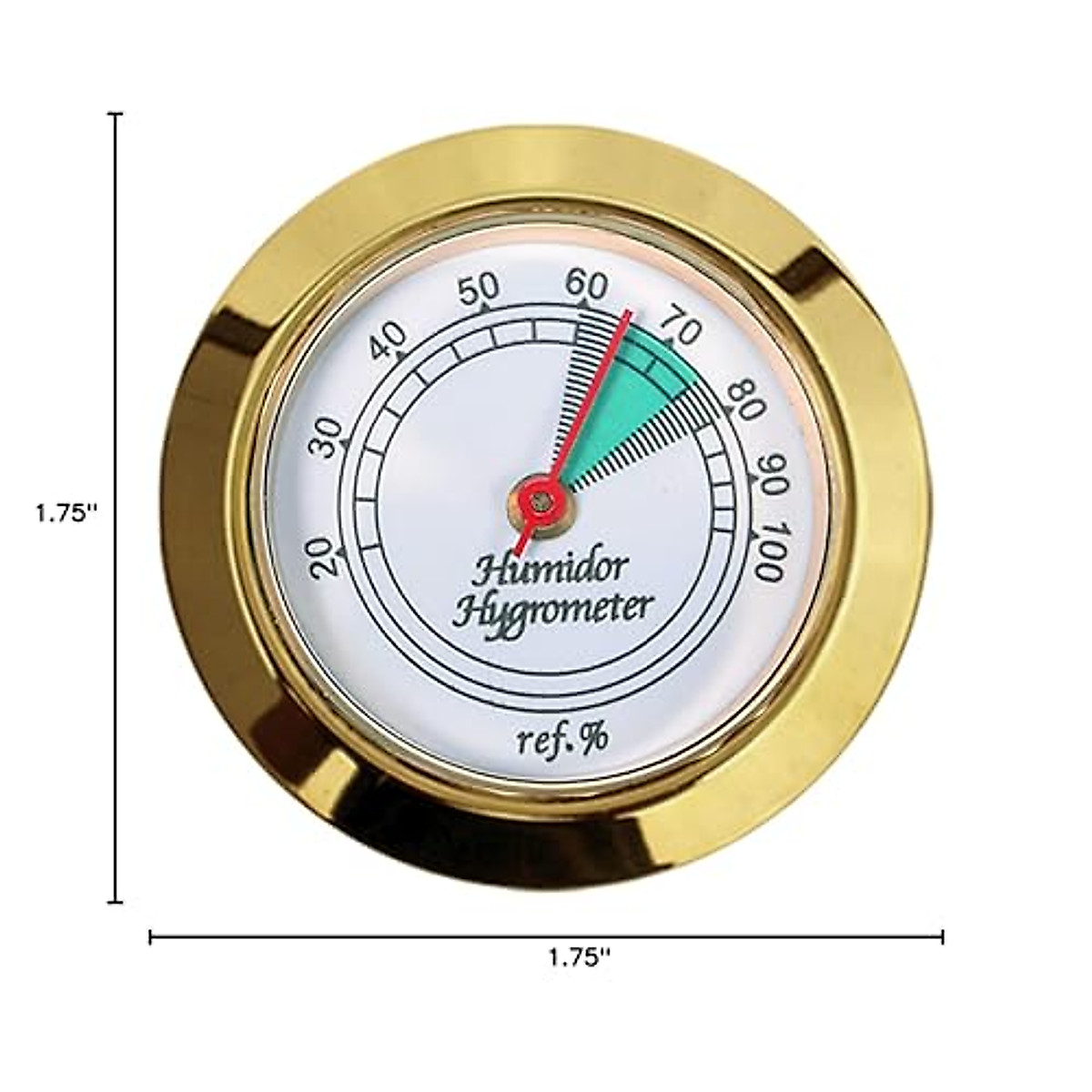 Medium Round Analog Hygrometer Humidity Gauge for Humidors - Color: Gold