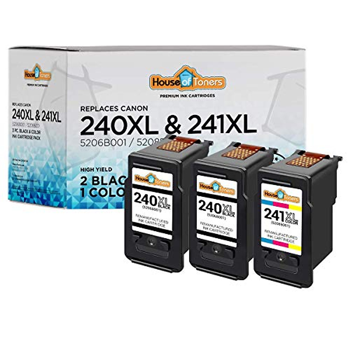 Houseoftoners Remanufactured Ink Cartridge Replacement for Canon PG-240XL CL-241XL 240 XL 241 XL for PIXMA MG2120 MG3220 MG3222 MG3520 MG3620 MX432 MX452 MX472 MX532 TS5120 (2 Black 1 Color, 3PK)