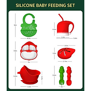 Silicone Baby Feeding Set for Christmas,Toddler Plates and Bowls Set with Suction, Baby-Led Weaning Supplies with Adjustable Bib, Sippy Cup,Chewable Spoons & Forks, Baby Utensils 6+Months