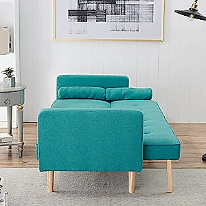 Eafurn Tufted Cotton Futon Sofa Couch Room Convertible Sleeper Guest Bed Dyabed Twin Size with Quick Adjustable Backrest and 2 Pillows for Compact Living Spaces, Light Gray