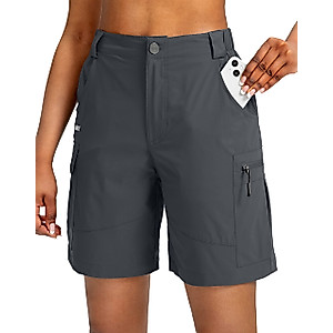 Viodia Women's 7" Hiking Cargo Shorts with Pockets Quick Dry Lightweight Shorts for Women Golf Casual Summer Shorts Steel Grey