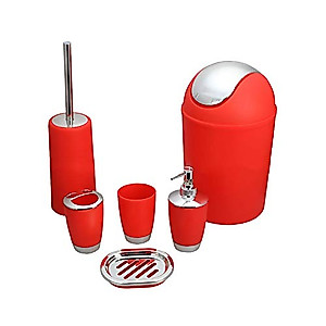 6Pcs Bathroom Accessory Tumbler Toothbrush Holder Bin Soap Dish Dispenser (Red)