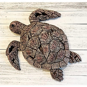 Sea Turtle Decorative Art Sculpture - Rustic Driftwood Finish - Nautical Ocean Beach Coastal Decor - Table Top or Wall Mount
