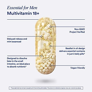 Ritual Multivitamin for Men 18+ with Zinc, Vitamin A and D3 for Immune Function Support*, Omega-3 DHA, B12, K2, Gluten Free, Non-GMO, Mint Essenced, 30 Day Supply, 60 Vegan Capsules