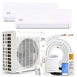 Cooper & Hunter 18,000 BTU Dual 2 Zone 12,000 + 12,000 BTU Wall Mount Ductless Mini Split AC/Heating System, Pre-Charged, 22.5 SEER, Including 25FT Copper Line Set and Communication Wires