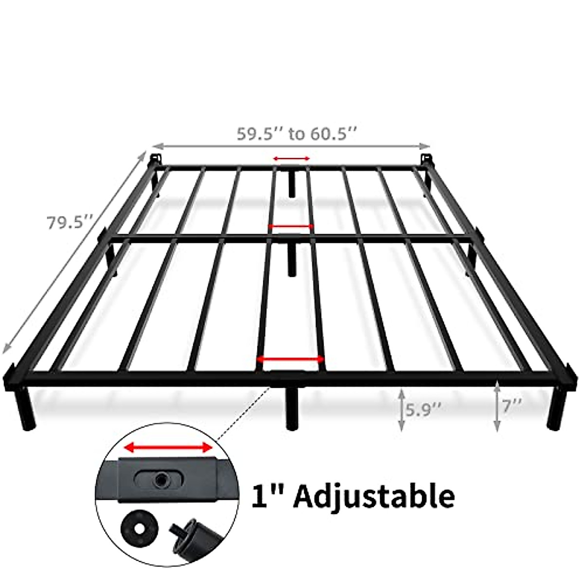 Queen Bed Frame, 7 Inch Metal Platform Bed Frame Queen Size No Box Spring Needed, Floor Bed Frame with Steel Slat Tool-Free Easy Assembly Non-Slip Mattress Foundation, 9-Leg Heavy Duty Bedframe, Black