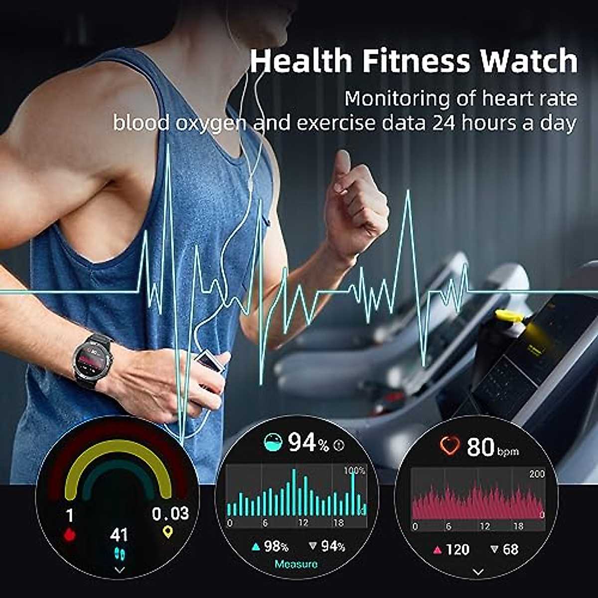 AWEI  Smart Watch for Men Women(Answer/Make Calls), 1.45" HD Touch Screen Fitness Watch with Sleep Heart Rate Monitor, 100+Sports Modes, IP68 Waterproof Activity Trackers Compatible with Android iOS
