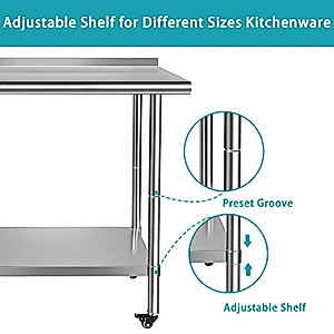 Lafati Stainless Steel Food Prep Table - 24x30 Commercial Work Table Heavy Duty with Casters, Backsplash, Adjustable Undershelf for Restaurant, Kitchen, Hotel, Warehouse (24 * 30 * 34)