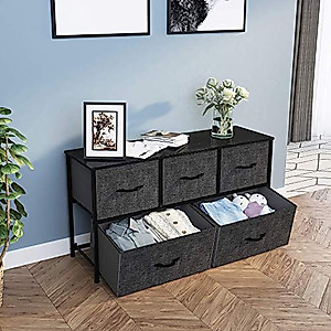 YITAHOME Storage Tower with 4 Drawers & Wooden Top (Black Grey) & Storage Dresser, Wide 5 Drawers, Black Grey