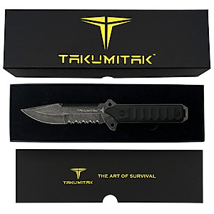 TAKUMITAK Tactical Knife Hunting Knife Survival Knife D2 Drop Point Blade G10 Handle Kydex Sheath Molle Clip Fixed Blade Knives Camping Accessories Hunting EDC Gear 40222 (Stonewash TKF213SW)