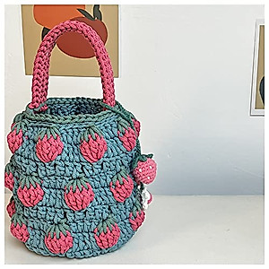 XBWEI Strawberry DIY Hand-Knitting Bucket Bag Crochet Wool Novice (Color : Black, Size : 1)
