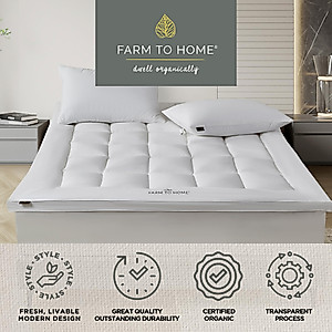 Farm to Home Organic Cotton Mattress Protector King Size - 2" Gusset Pillowtop Mattress Pad Cover Down Alternative Filled with 16 Inch Elastic Deep Pocket Mattress Topper – White