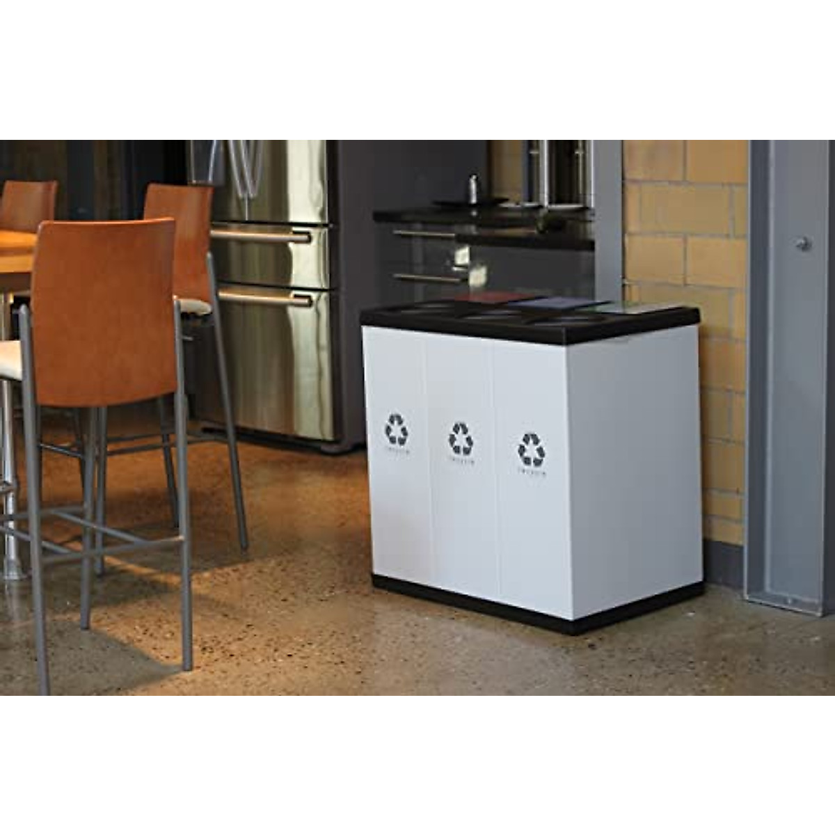 RecycleBoxBin Triple Recycling Bin - Large Capacity (25 gal. per Bin), All Plastic, Light-Weight, with Changeable Label System