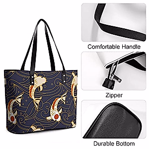 Womens Handbag Fish And Waves Leather Tote Bag Top Handle Satchel Bags For Lady