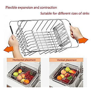 NiuYichee Dish Drying Rack in Sink, Expandable Stainless Steel Dish Drainer Rack Organizer Over Sink Counter, with Stainless Steel Utensil Racks, Fit 14.2" to 19.5" Sinks (Small)