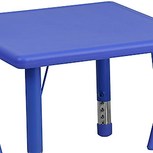 Flash Furniture Emmy 24'' Square Blue Plastic Height Adjustable Activity Table Set with 2 Chairs