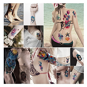 JEEFONNA 86 Sheets Temporary Tattoo, 14 Sheets Large Half Arm Fake Tattoos, Flower Cat Owl Lion Temporary Tattoos for Women Men, 72 Sheets Tiny Waterproof Semi Permanent Temporary Tattoos Realistic for Women Girls Kids Adults