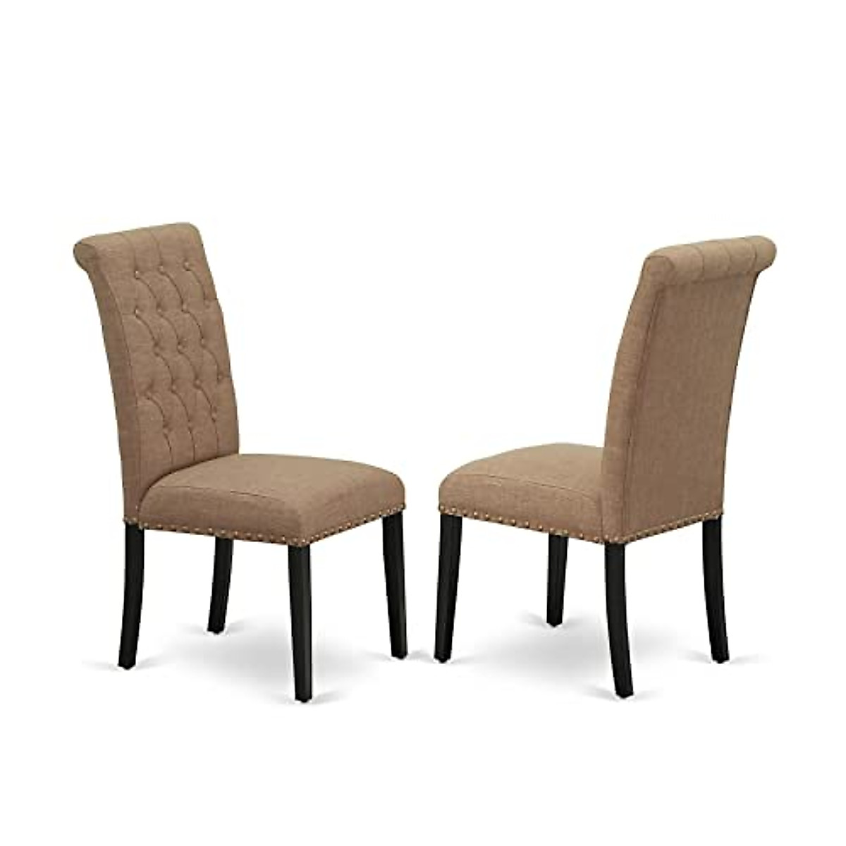 East West Furniture DLBR5-BLK-17 Dublin 5 Piece Kitchen Set Includes a Round Dining Room Table with Dropleaf and 4 Light Sable Linen Fabric Parsons Chairs, 42x42 Inch, Black