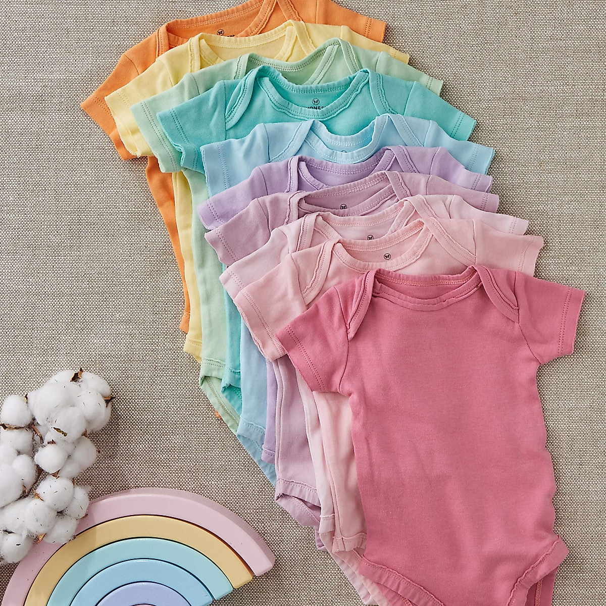 HonestBaby 10-Pack Short Sleeve Bodysuits One-Piece 100% Organic Cotton for Infant Baby Boys, Girls, Unisex, Rainbow Girl, 0-3 Months