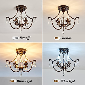 UOFUS Vintage Semi Flush Mount Crystal Chandelier Oil Rubbed Bronze 4-Light Small Metal Ceiling Light Fixture Farmhouse Ceiling Lamp for Foyer Kitchen Entryway Hallway Bathroom Bedroom Dining Room