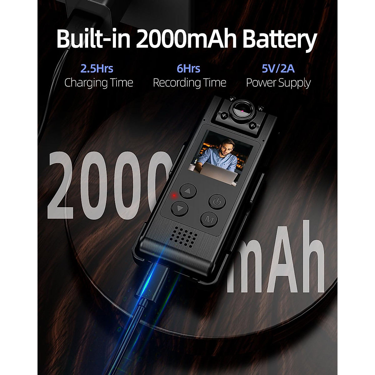 VIDCASTIVE 4K WiFi Body Camera Built-in 64G Record Video Audio, Police Body Worn Cam with 180° Rotatable Lens, Night Vision, 2000mAh Battery for Daily Records, Delivery/Serving Jobs