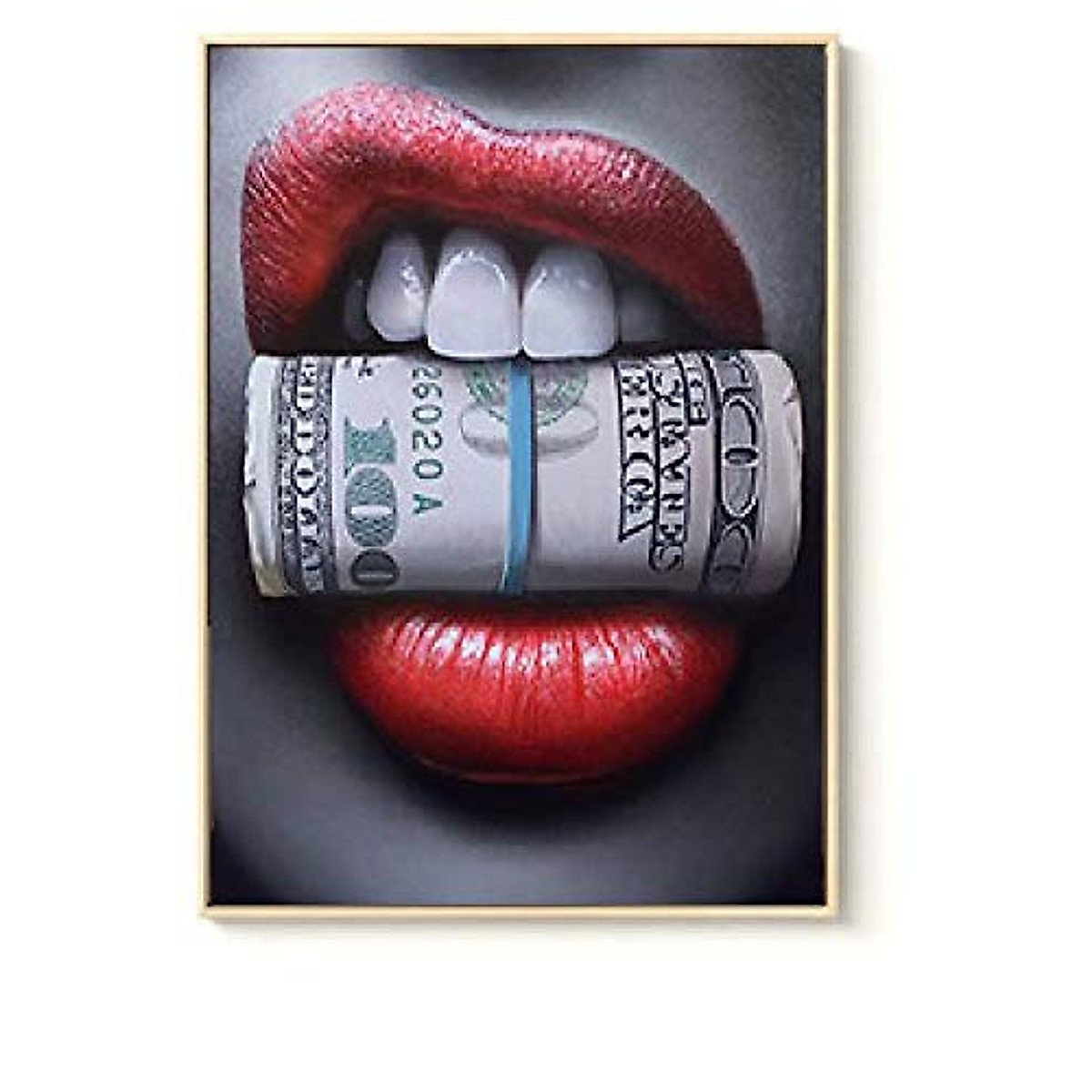 Red Lips Series: 【Bite】-Spray Painting Core Modern Fashion Sexy Red Lips Nordic Style Room Decoration Painting Wall Painting Wall Art Pictures Set of 3（11.8"X15.75"）【No Frame】