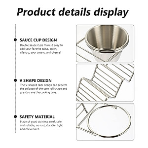 Cabilock Taco Stand Taco Holder Stainless Steel Holder Stands with 2 Dipping Bowls Handles Taco Rack Fill& Serve Tacos With Ease, Taco Trays Fried Food Cooling Drain Shelf 27x6.6x5cm