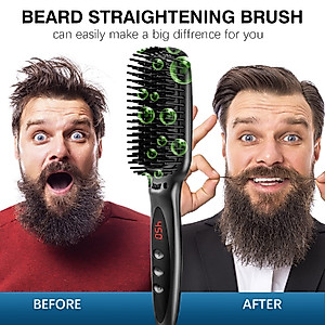 Beard Brush Straightener, Fast Heated Beard Brush Kit Heating Setting Electrical Beard Straightener for Men Anti-Scald Heated Comb Portable Beard Straightening Comb