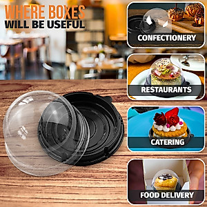 Plastic Containers with Lids Black Cupcake Boxes - 50Pcs Clear Cupcake Stand - Mini Cupcake Container Disposable - Individual Cupcake Container Mooncake Boxes for Christmas Gift 2.8 X 1.8 IN (Dia X H)