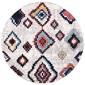 SAFAVIEH Morocco Collection 6'7" Round Ivory/Multi MRC940A Moroccan Boho Tribal Area Rug
