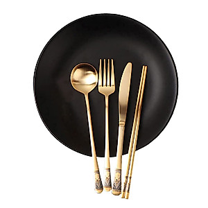 ROAEXPO Oseobang Class 4Kinds 1Person Stainless 24k Gold plating Steel Flatware Set Home Kitchen Utensils Set Dishwasher Safe Made in Korea Cutlery (8.Golf)