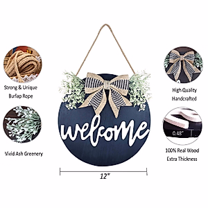 Welcome Sign Porch Decor, Rustic Wooden Door Hangers Front Door Outdoor Hanging Vertical Sign (Black)
