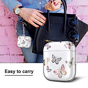 JAHOLAN AirPods Case Cover, Butterfly Clear Case Cute Protective Soft Shockproof Cover with Keychain for Women Girls Compatible with AirPods 2 & 1 Wireless Charging Case - Colourful