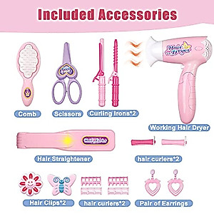 Portable Princess Vanity with Magic Mirror, Kids Makeup Vanity & Styling Tools, Lights and Sounds, Girls Toys Gifts for 3-12 Year Old Kids Toddler Birthday Gift