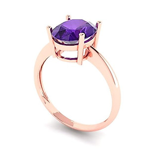 Clara Pucci 2.5ct Oval Cut Solitaire Natural Purple Amethyst Engagement Wedding Bridal Promise Anniversary Ring 18K Rose Gold Size 3.75
