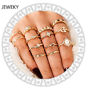 O Jeweky Vintage Kunckle Rings Gold Stackable Joint Finger Rings Set Crystal Crown Nail Accessories Jewelry for Women(Pack of 13)