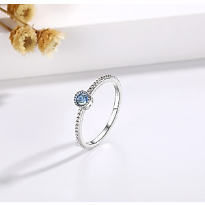 March Birthstone Stacking Rings for Women S925 Sterling Silver, Blue Stackable Ring Knuckle Ring Promise Band Size 8 for Friends, Christmas Anniversary Birthday Gifts Jewelry