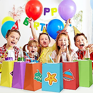 Poever 48Pcs Party Favor Bags Colorful Gift Bags 6 Colors 10x5x13 Kraft Paper Bags with Handles Rainbow Goody Bags for Kids Birthday Wedding Business