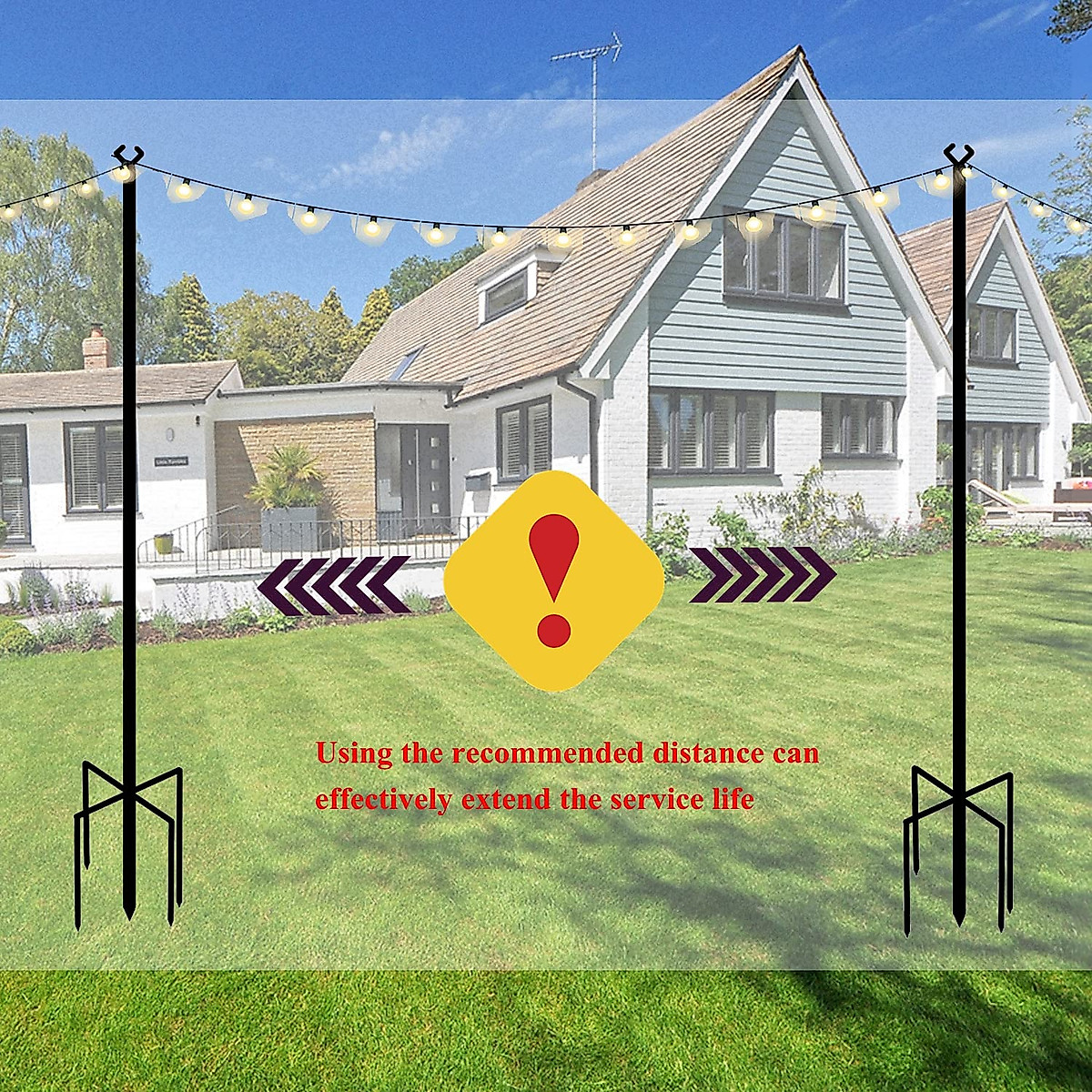 String Light Poles Outdoor with 5 Prong Fork Holiday Steel Light Pole Patio Lights Pole Garden Backyard Birthday for Parties Cafe Patio Wedding Party Terrace Decoration (Steel Pole - 1 Pack)