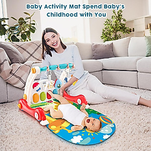 VATOS Baby Play Gym, Baby Learning Walker Activity Gym Mat with Play Piano, 4 in 1 Einstein Play Mat with Musical Lights Rattle Teething Toys, Best Gift for Baby Toddler Infants 3 6 9 12 Months