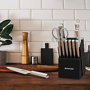 Knife Set, 15 Pieces Chef Knife Set with Block for Kitchen, German Stainless Steel Knife Block Set, Dishwasher Safe, Best Gifts, Silver Knives & Elegant Black Holder